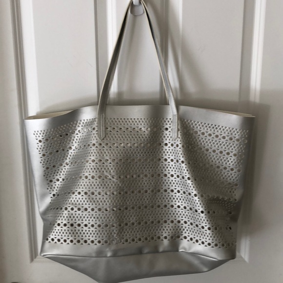 Saks Fifth Avenue | Bags | Saks Metallic Silver Tote Bag | Poshmark